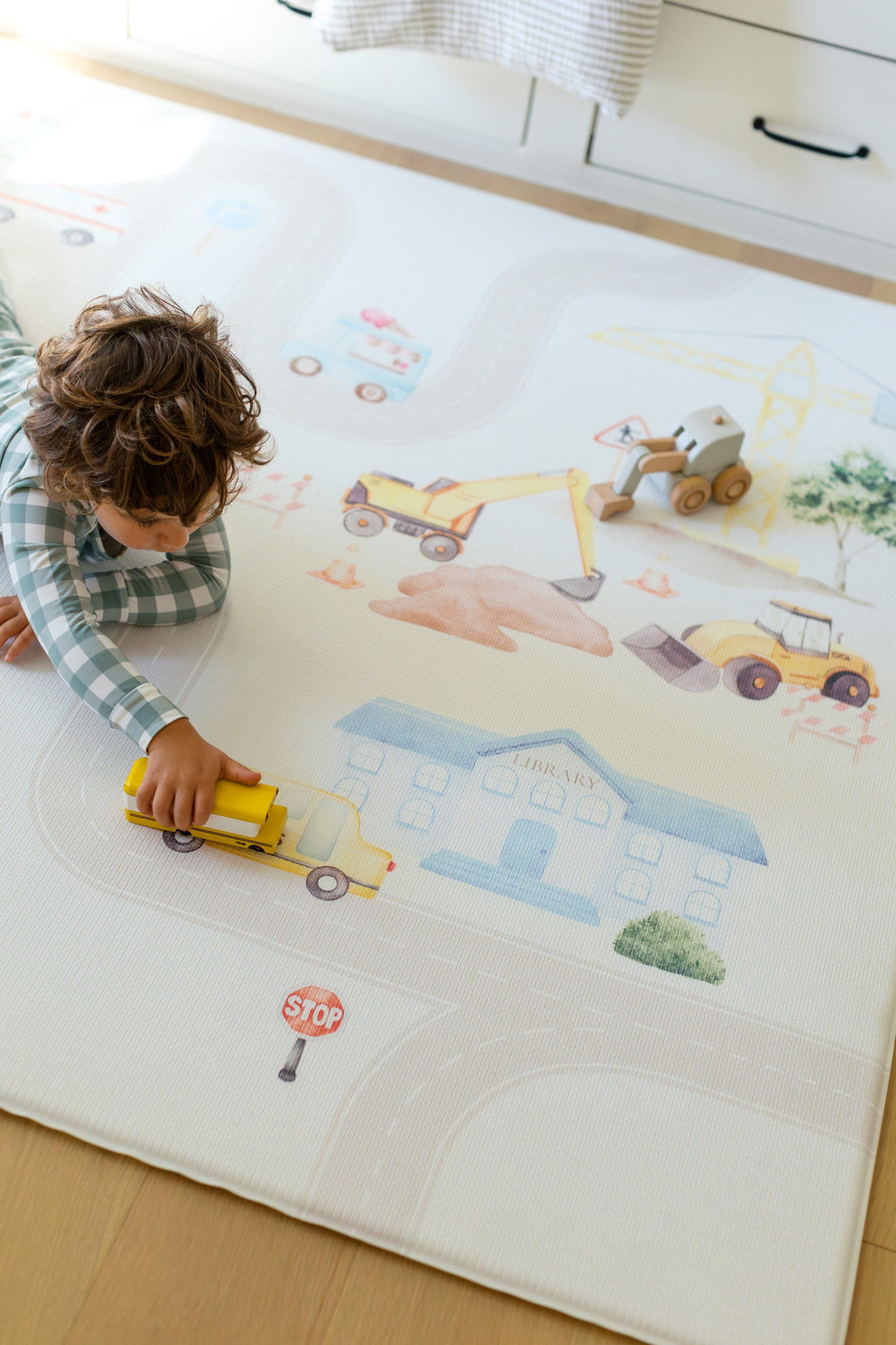 Padded Play Mat - Little Town & Latte Stripe – Ourson Baby